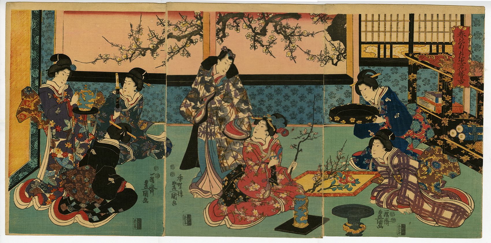 Toyokuni III (Kunisada) - Practicing Flower Arrangement at the Spring ...