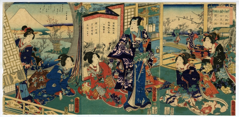 Kunichika - Prince Genji Visiting Villa with Mt.Fuji View - Ukiyo-e ...
